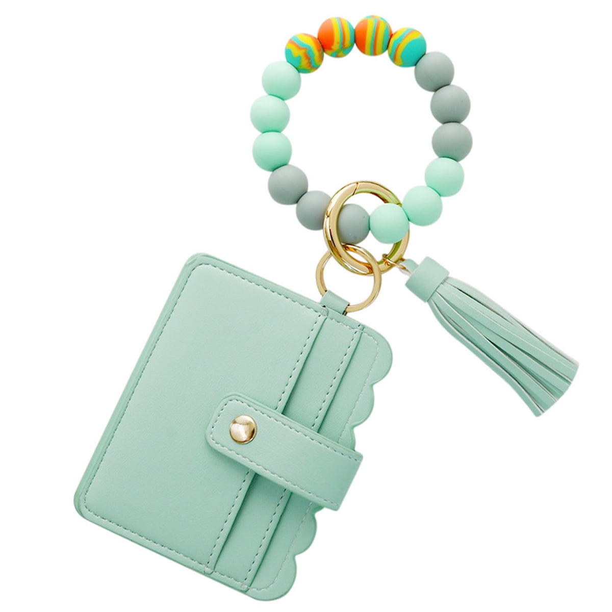Wristlet Keychain Bracelet Wallet, Key Ring Silicone Bead Bangle ...