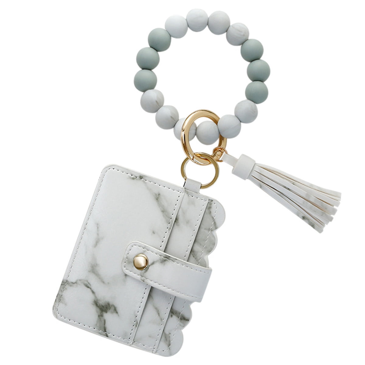 Wristlet Keychain Bracelet Wallet, Key Ring Silicone Bead Bangle ...