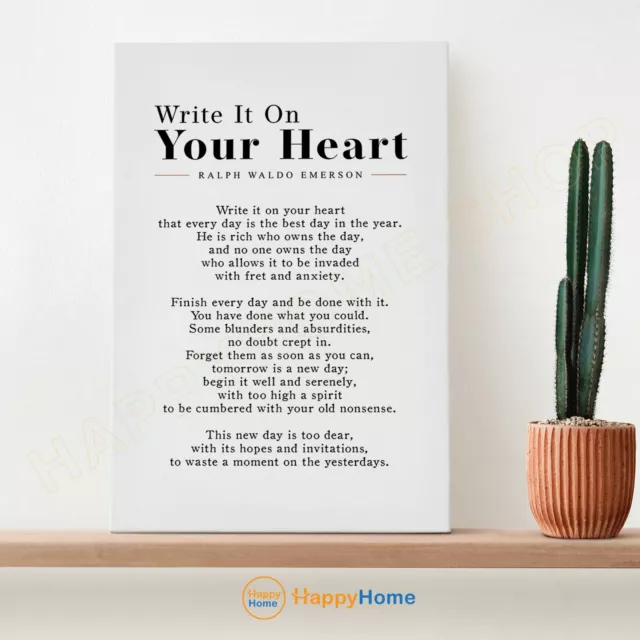 Write It On Your Heart Ralph Waldo Emerson Wall Art Poem Prints Decor ...