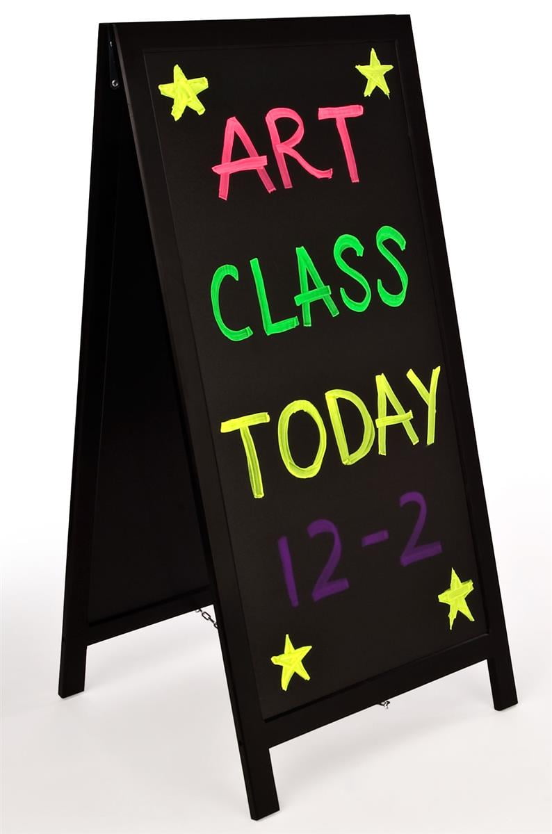 Write-On A-Frame Black Matte MDF Frame Liquid Chalk Menu Stand with 20 ...