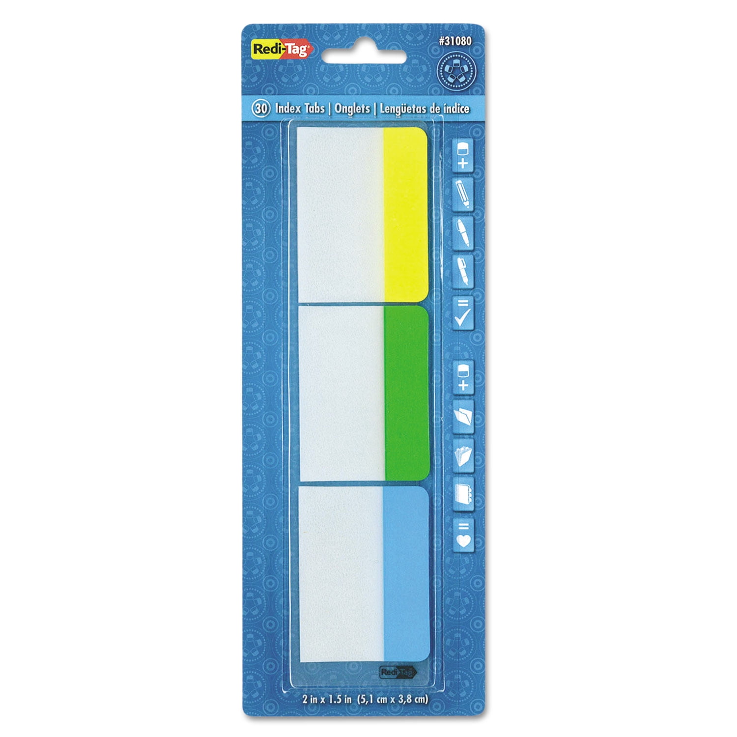 Write-On Self-Stick Index Tabs/Flags, 1 1/2 X 2, Blue, Green, Yellow ...