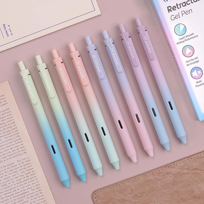 Writech Retractable Gel Ink Pens: 8ct Black Ink 0.5mm Fine Point Tip ...