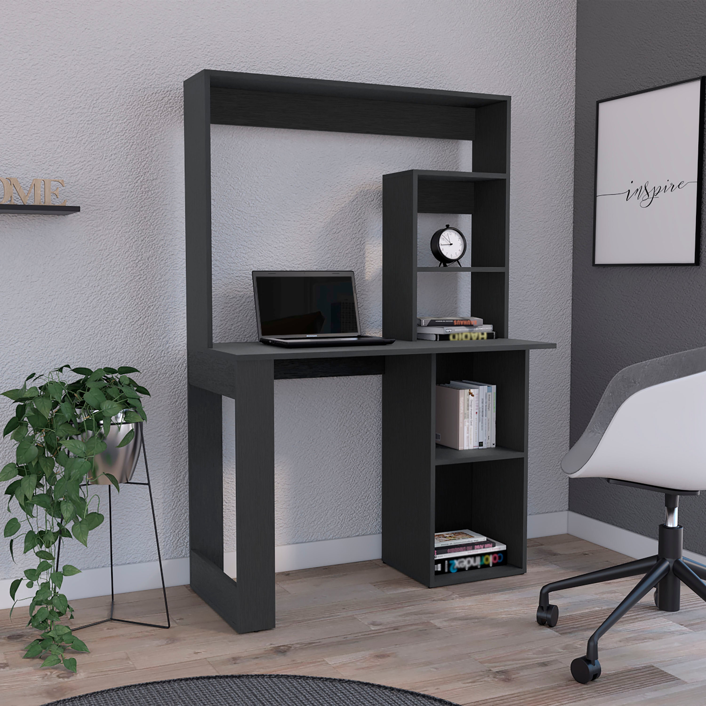 Writing Computer Desk With Storage Shelves And Hutch, Black - Walmart.com
