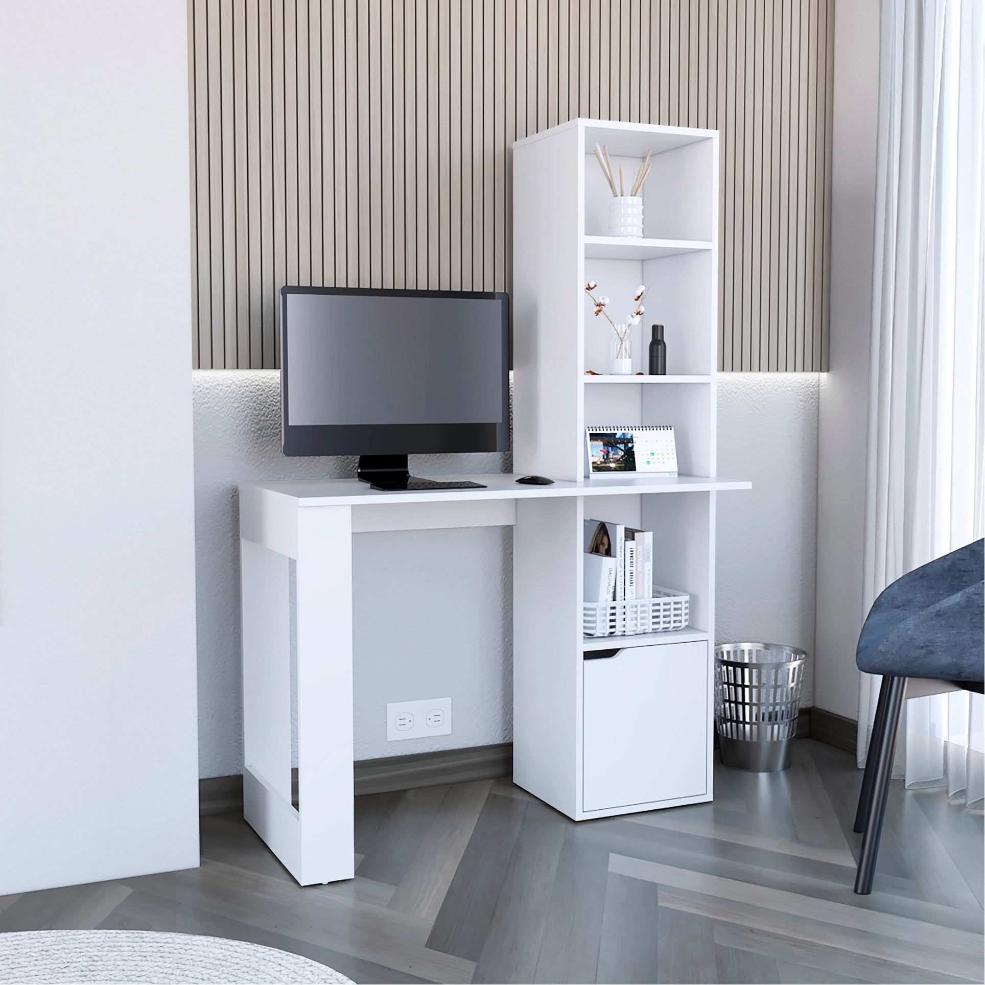 Writing Desk With Bookcase And Cabinet In White - Interlocking For ...