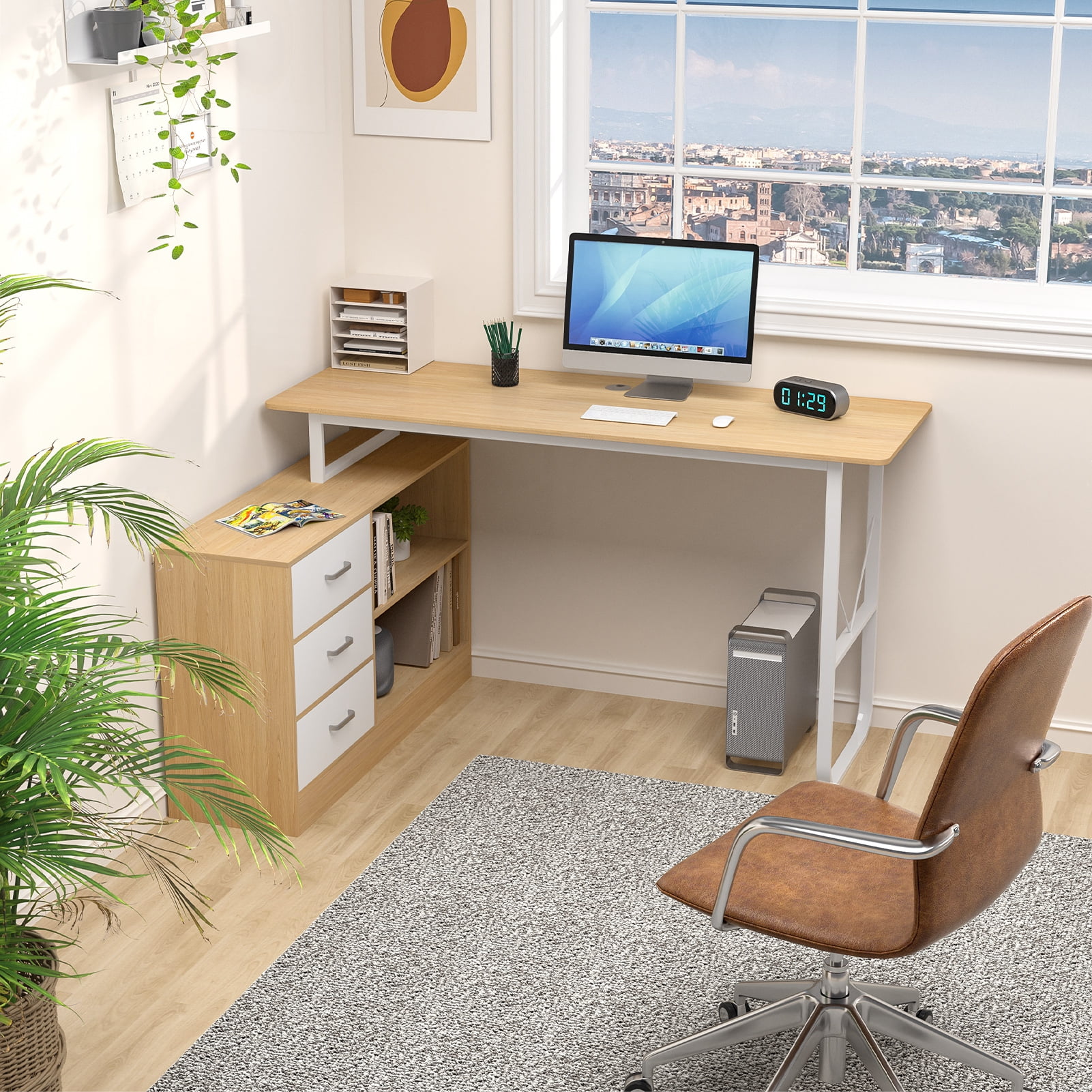 Writing Desk, Large L-Shaped Office Desk, Corner Computer Desk with 3 ...