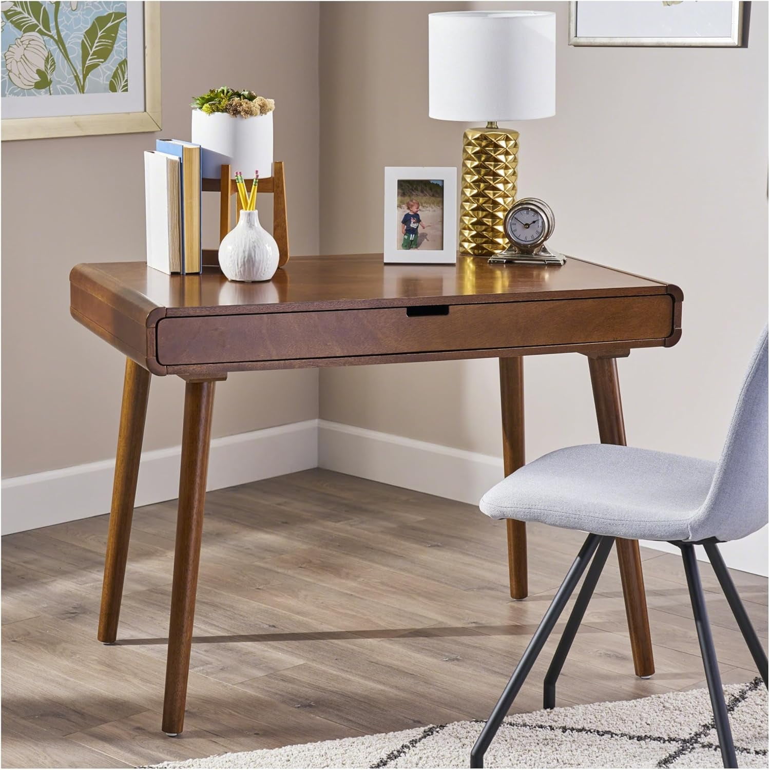 Writing Desk, Mid Century Modern Desk, Solid Wood Desk with Drawers ...