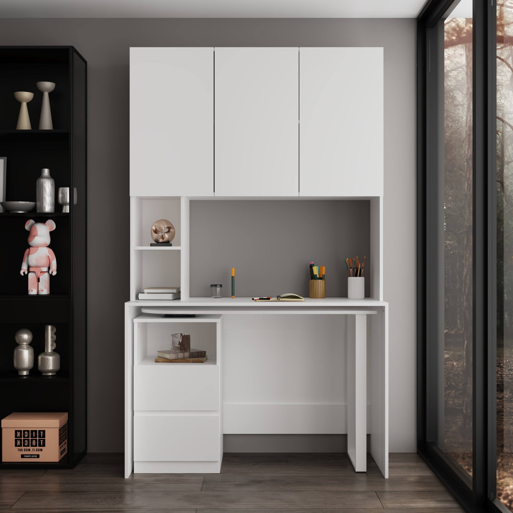 Writing Desk Storage Cupboard with Hutch, L Shaped Computer Table ...