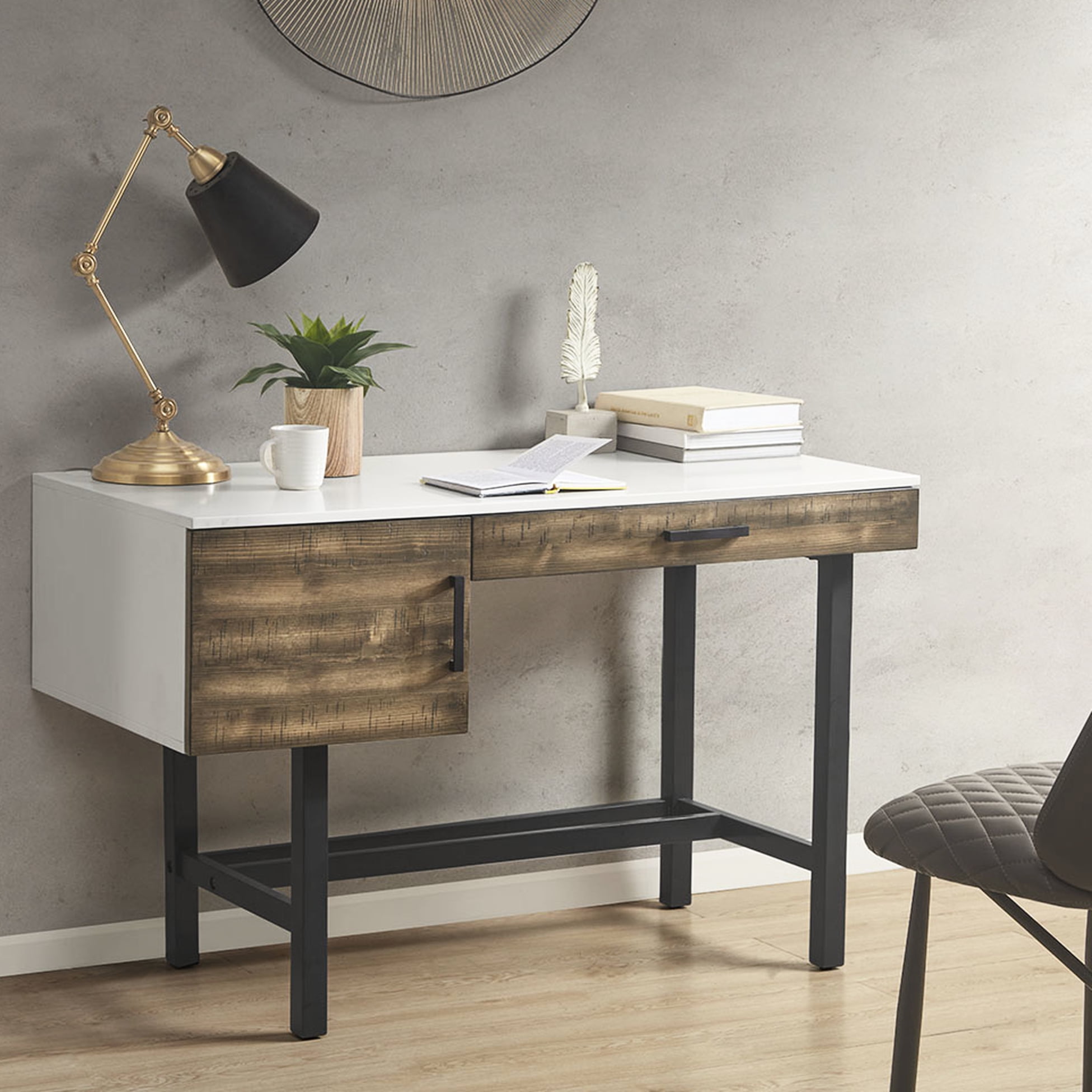 Writing Desk With Modern Design: Solid Wood Base, High Gloss White ...