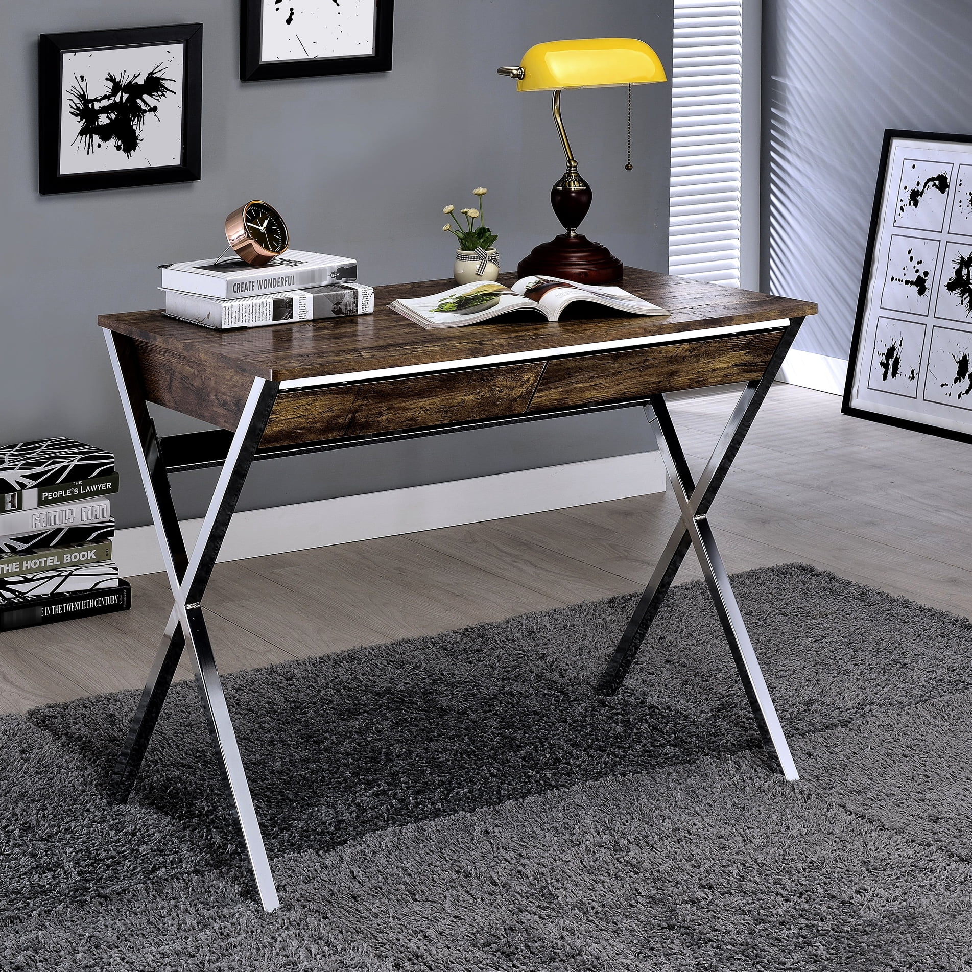 Writing Desk With Weathered Oak Veneer And Leg Construction For Office ...