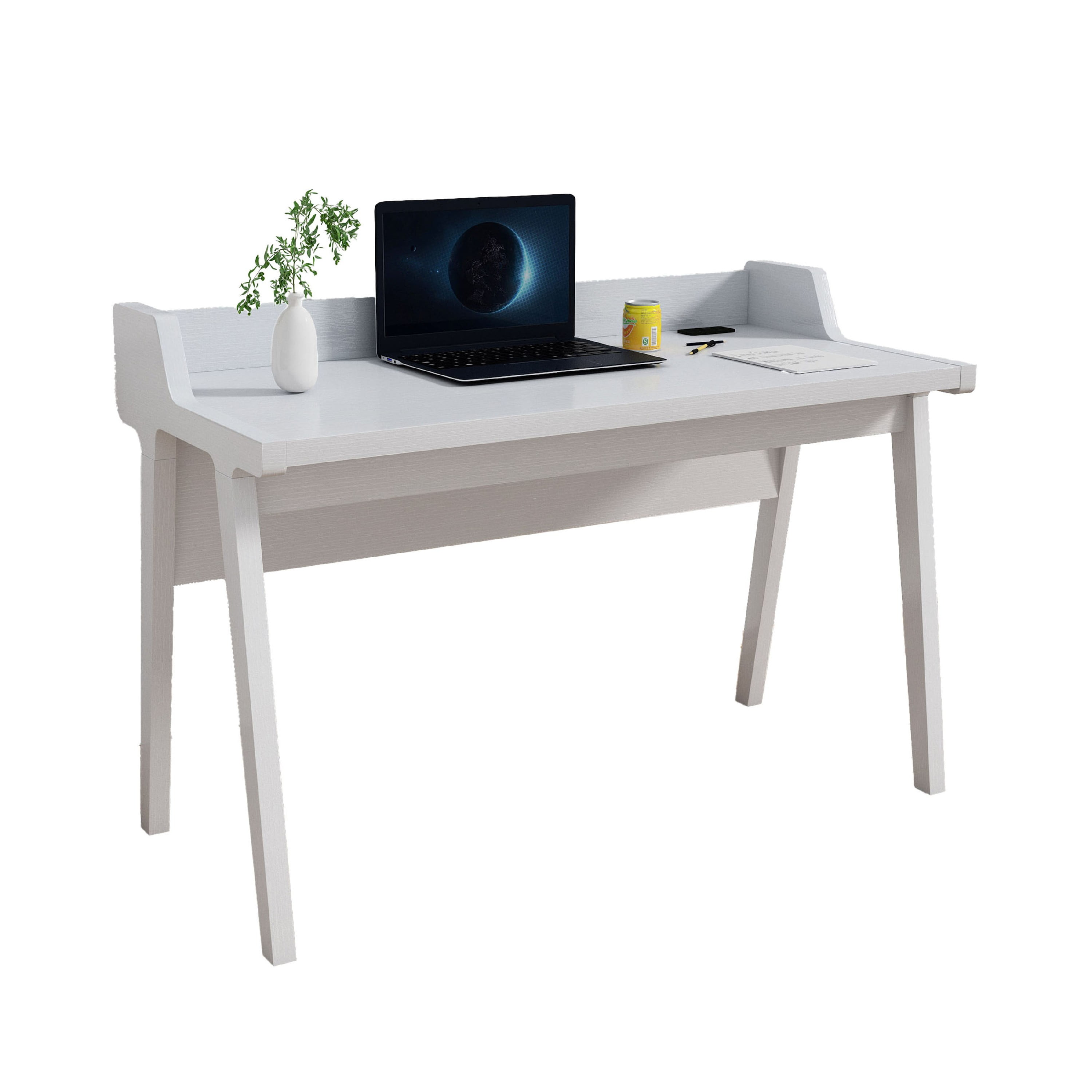 Writing Desk, Wrap Around Tabletop, 50 Inch, Modern White Finish ...