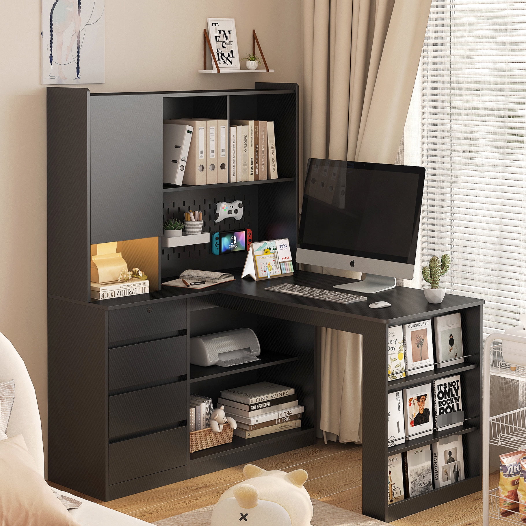 Writing Desk with LED Light | Large Working Area for Files and Books ...