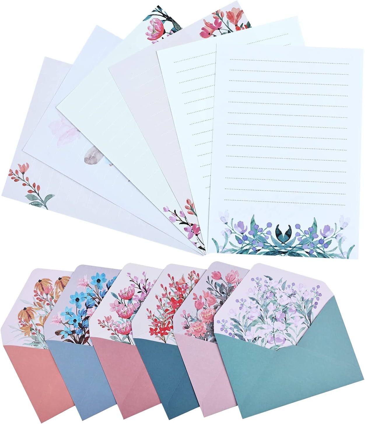 Writing Stationery Paper with Envelopes - Unique Flower Design Letter ...