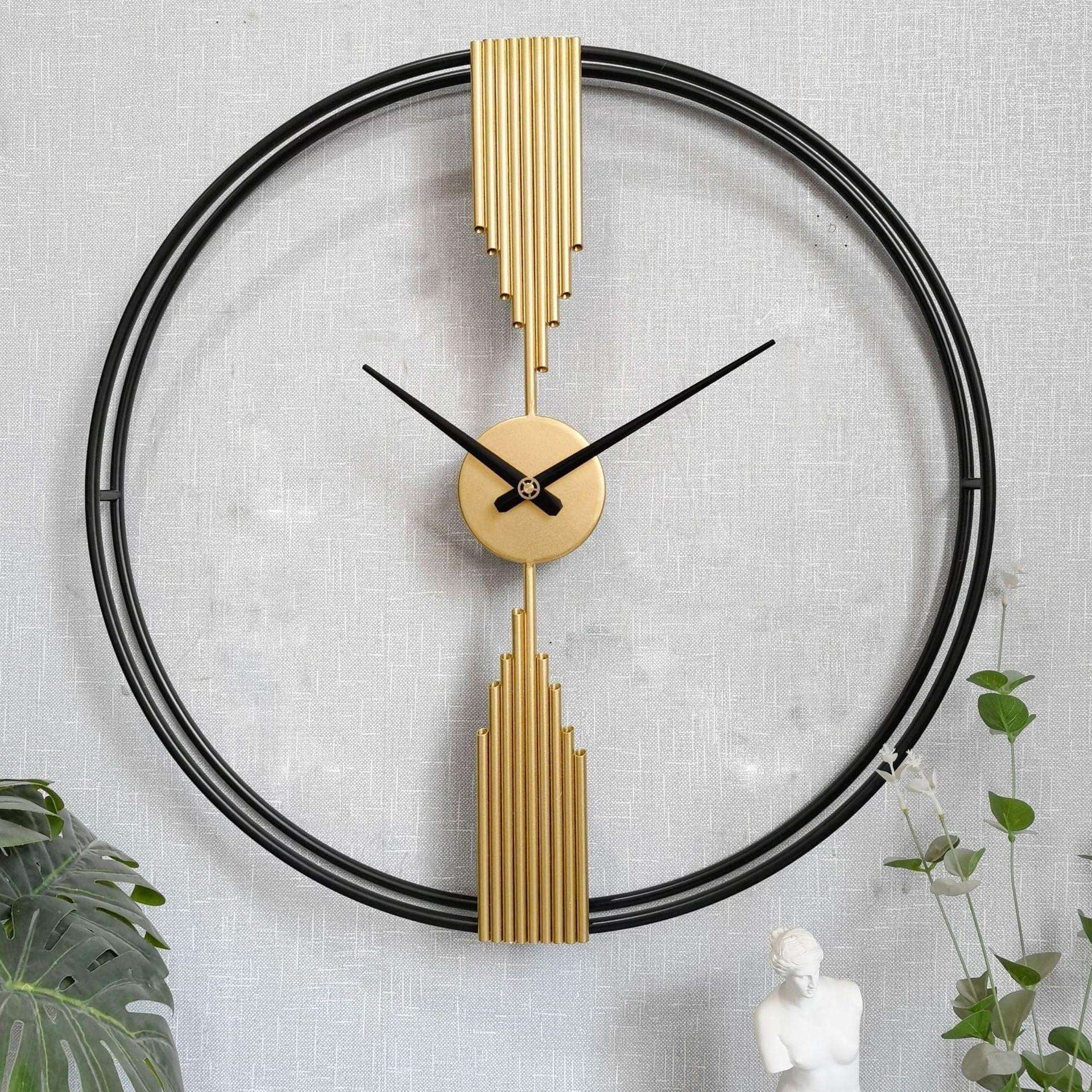 Writings on the Wall Black & Gold Double Ring Designer Wall Clock ...