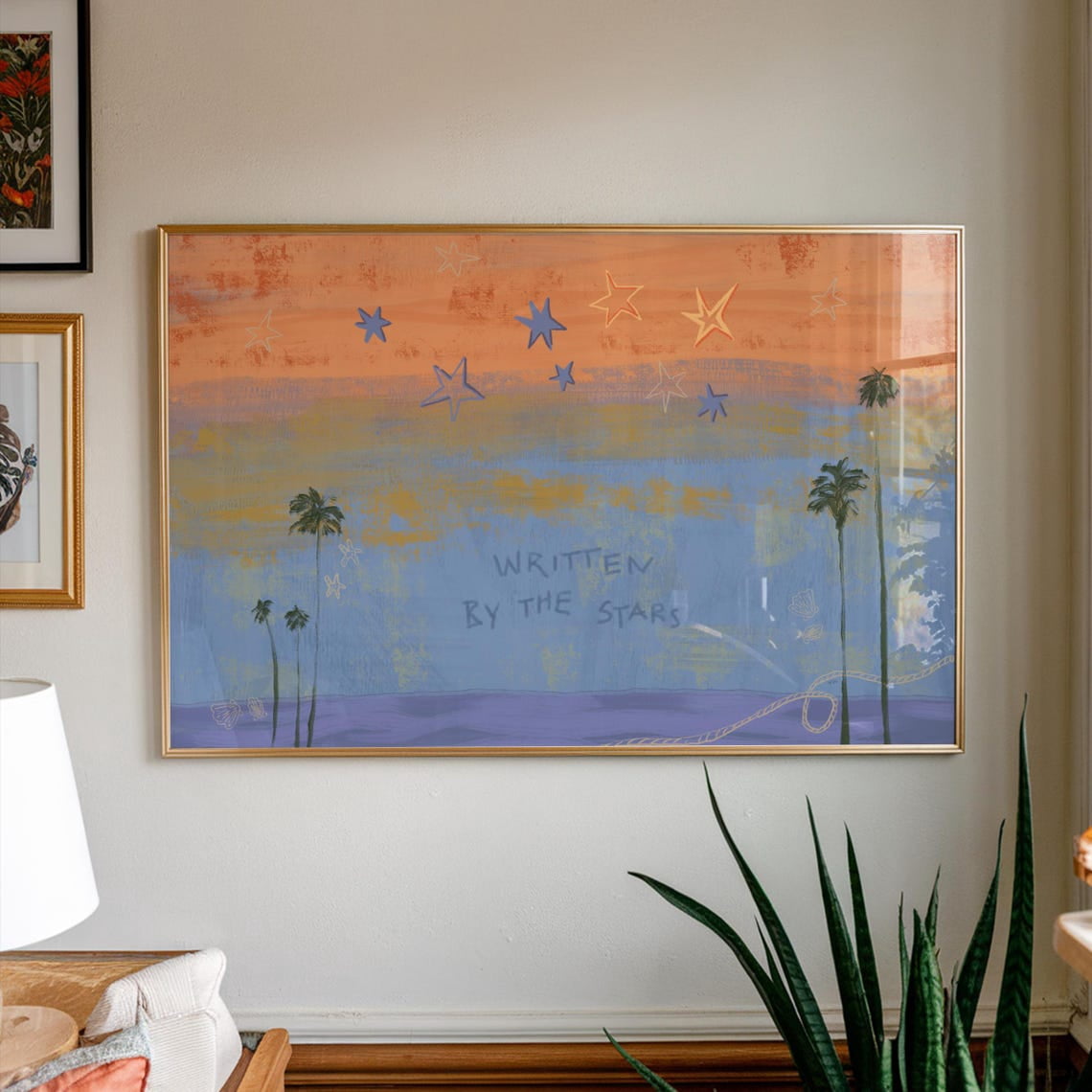 Written By The Stars Wall Art Malibu Sunset Palm Tree Celestial Coastal ...