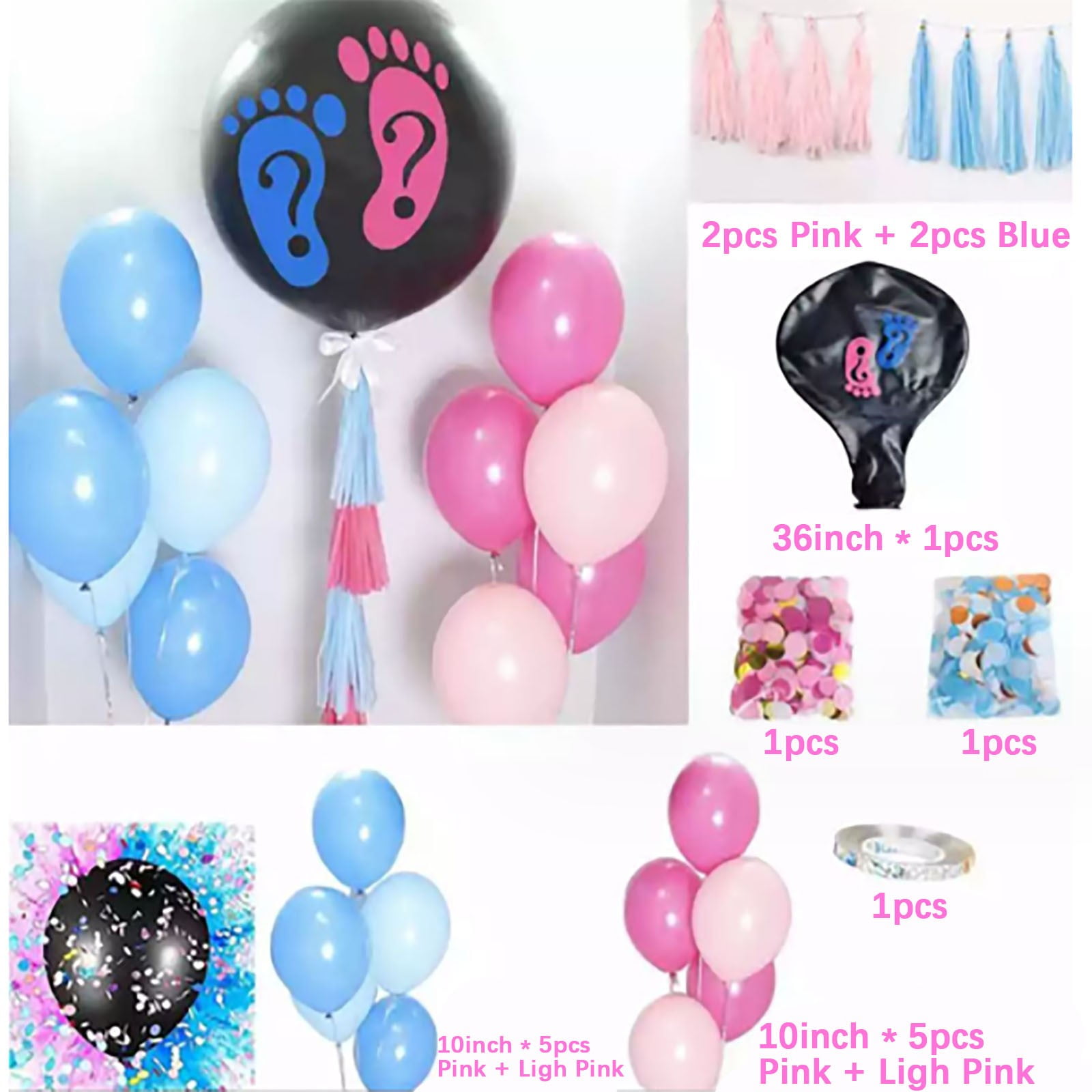 Wrjufa Gender Reveal Kit, 36in Black Balloons With Blue Balloons ...