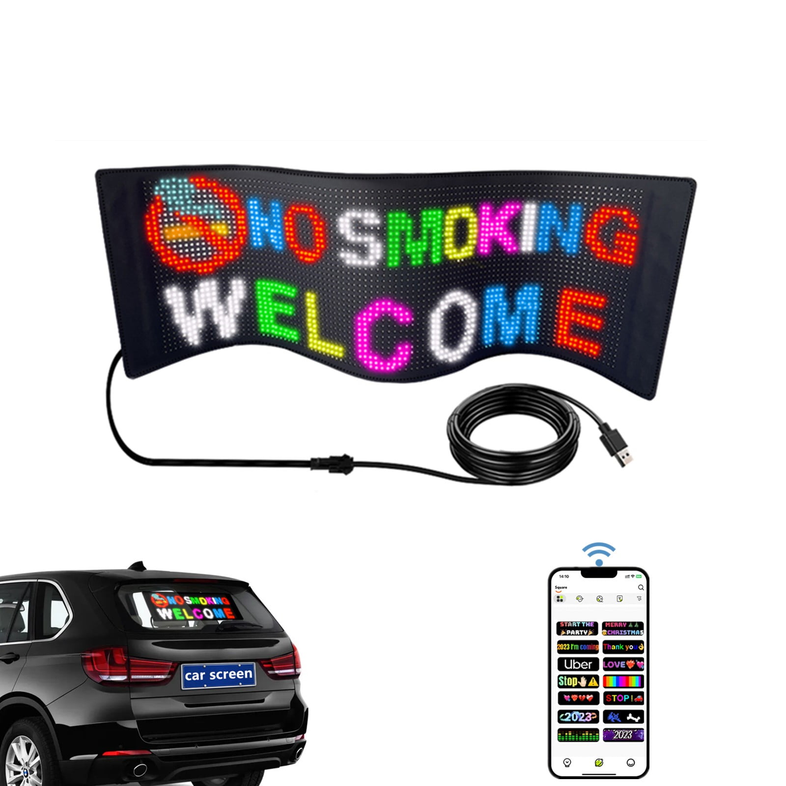 Wrjufa LED Car Sign,26.4''x8.6''Flexible LED Matrix Panel USB 5V ...