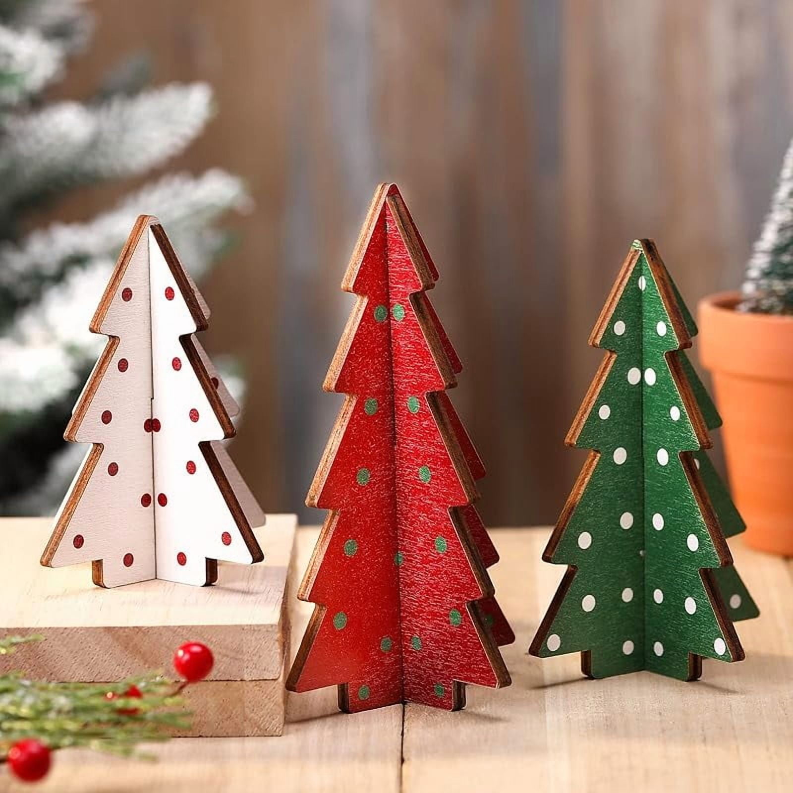 Wrongduck 3-Piece Wooden Christmas Tree Decorations, Rustic Farmhouse ...