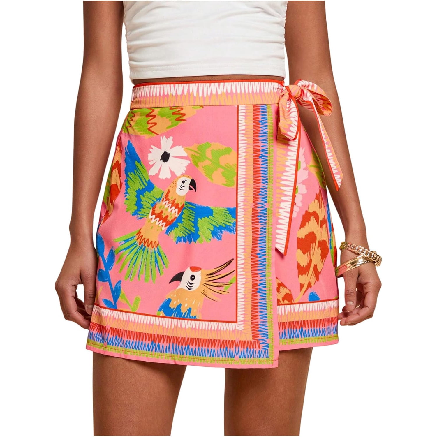 Wrongduck Floral High Waist Wrap Skirt for Women Asymmetrical Mini ...