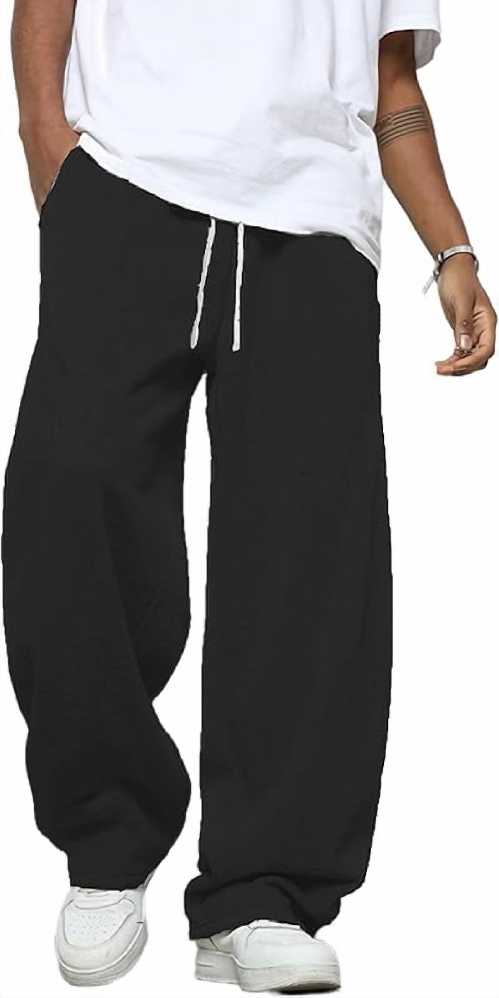 Wrongduck Men’s Wide Leg Sweatpants, Baggy Casual Drawstring Joggers ...