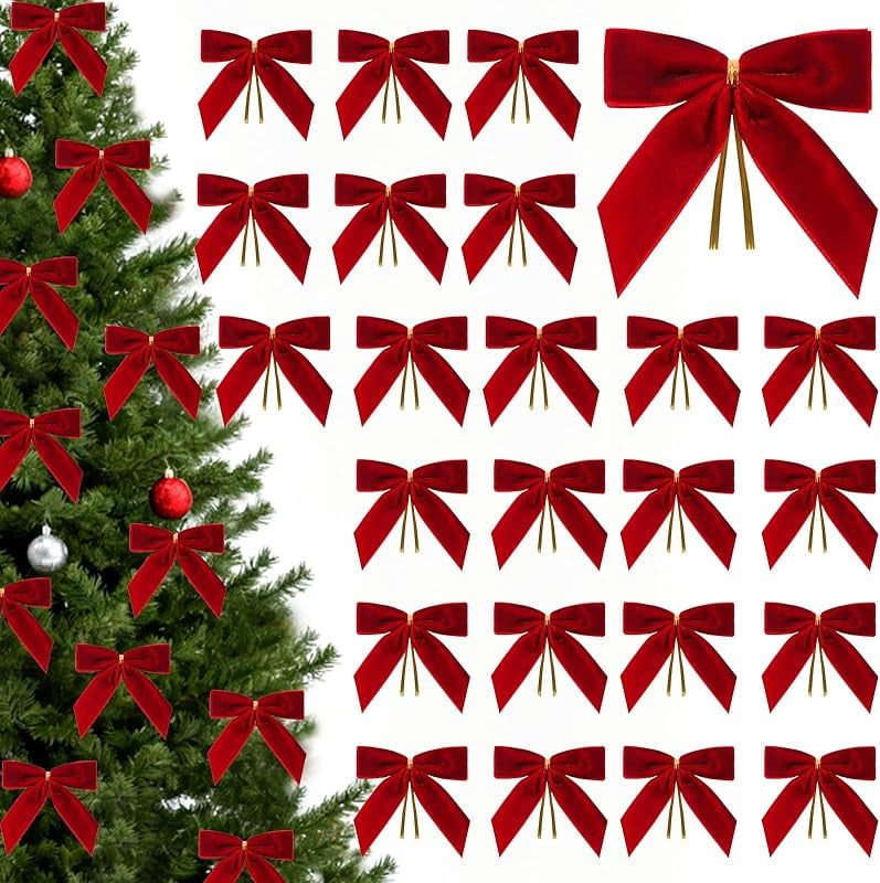 Wrongduck Red Velvet Mini Bows 24 Pack, 3.54 Inch Small Christmas Bows ...