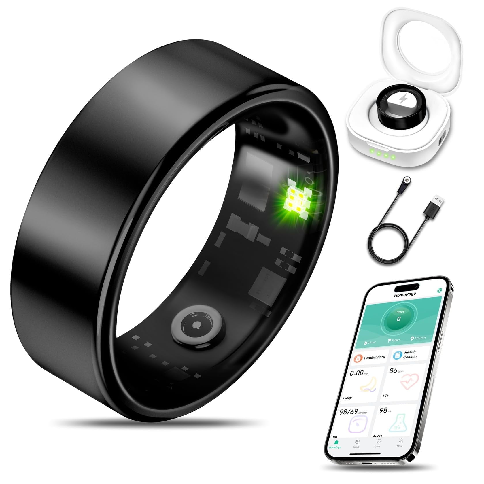 Wrongduck Smart Fitness Ring Tracker for Women Men with Charging Case ...