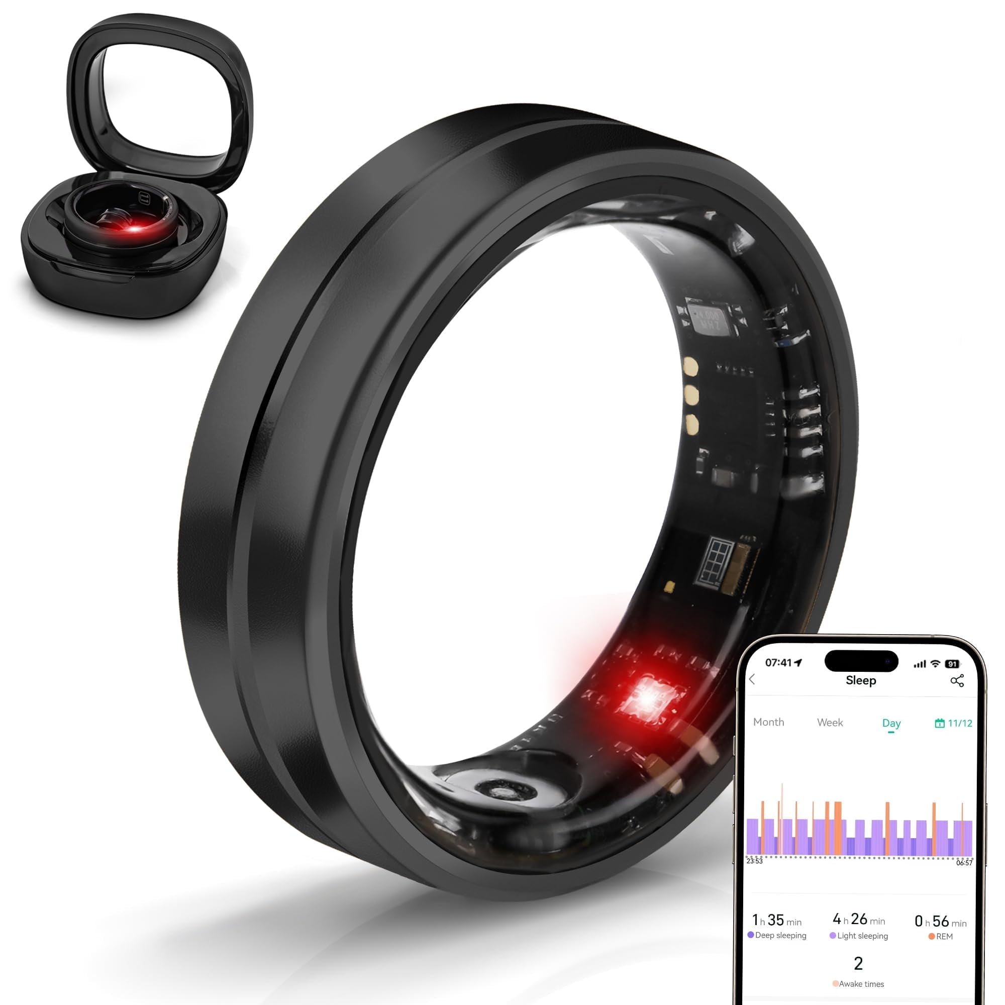 Wrongduck Smart Ring Fitness Tracker for Women Men - IP68 Waterproof ...