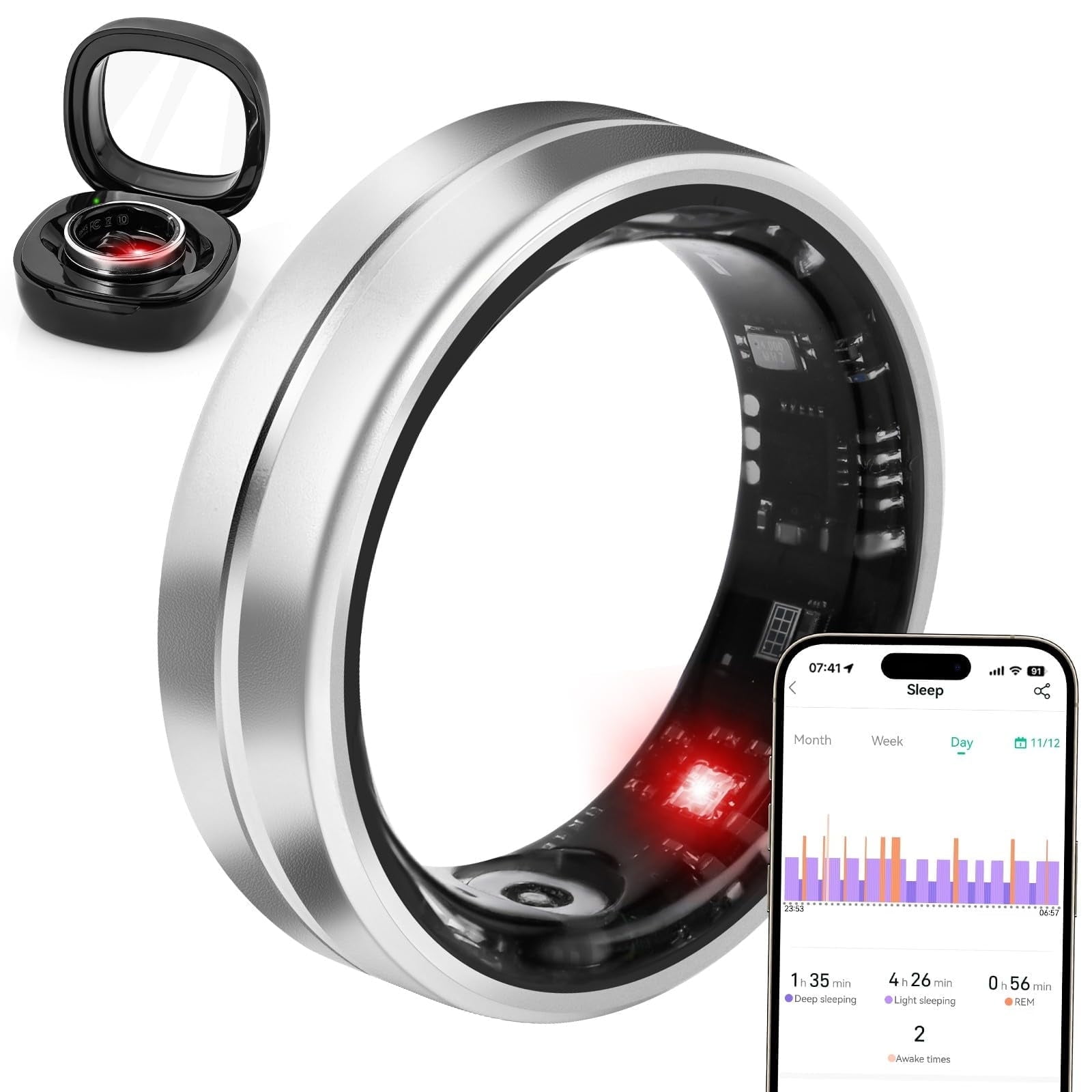 Wrongduck Smart Ring Fitness Tracker for Women Men - IP68 Waterproof ...