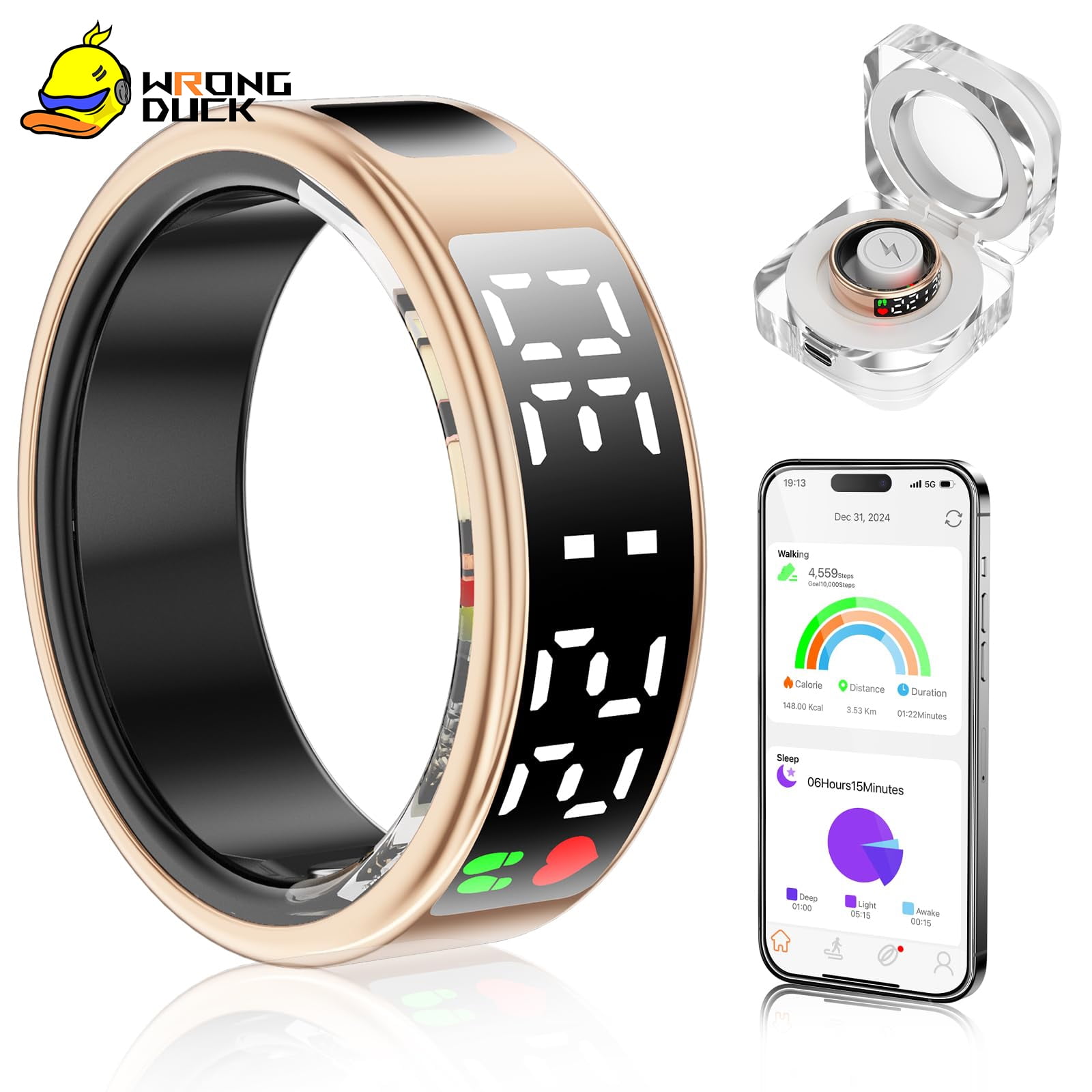 Wrongduck Smart Ring For Men Women IP68 Fitness Tracking Ring With ...