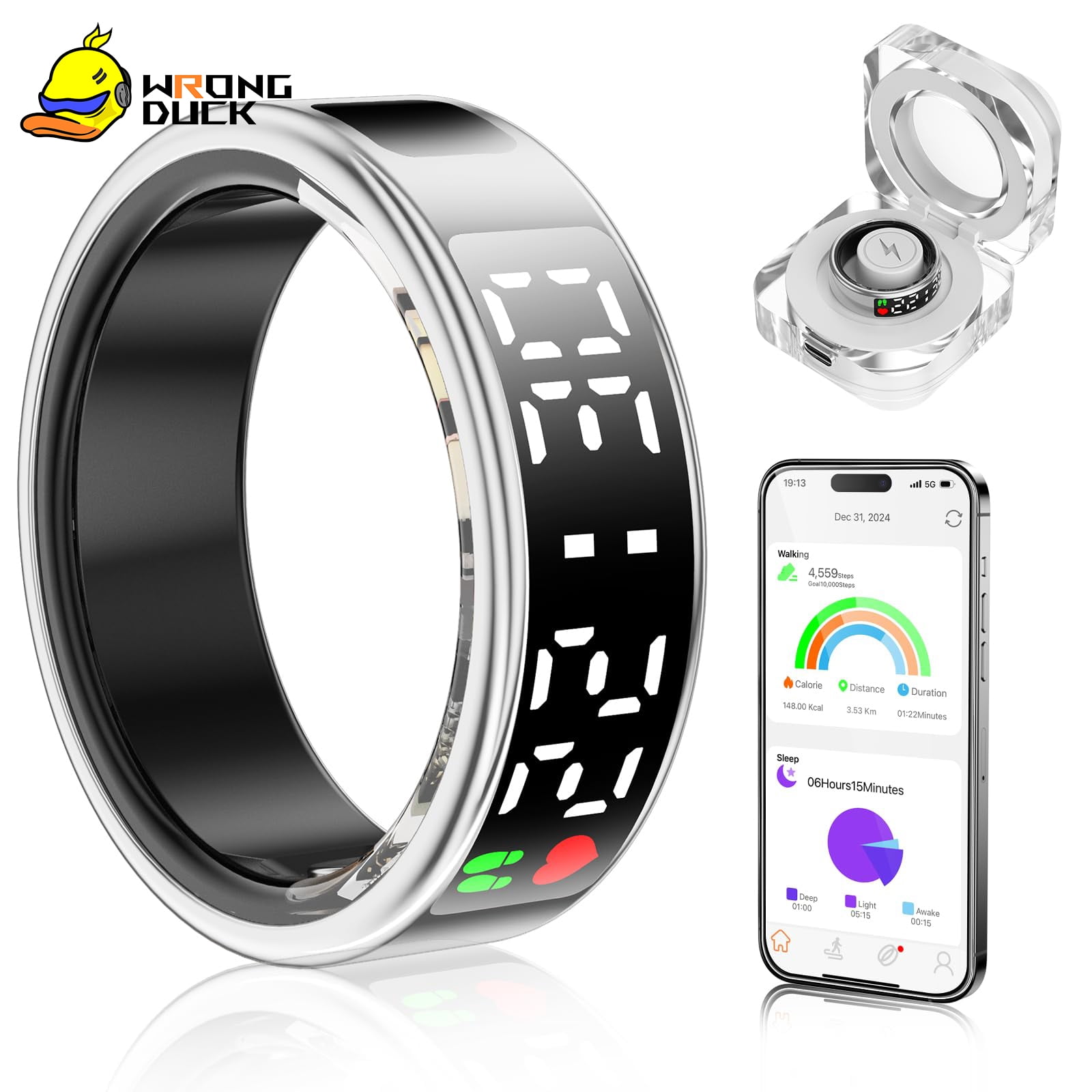 Wrongduck Smart Ring For Men Women IP68 Fitness Tracking Ring With ...