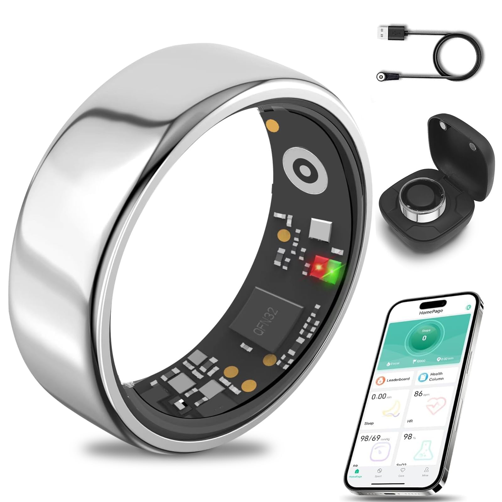Wrongduck Smart Ring for Women Men with a Black Charging Box, Bluetooth ...