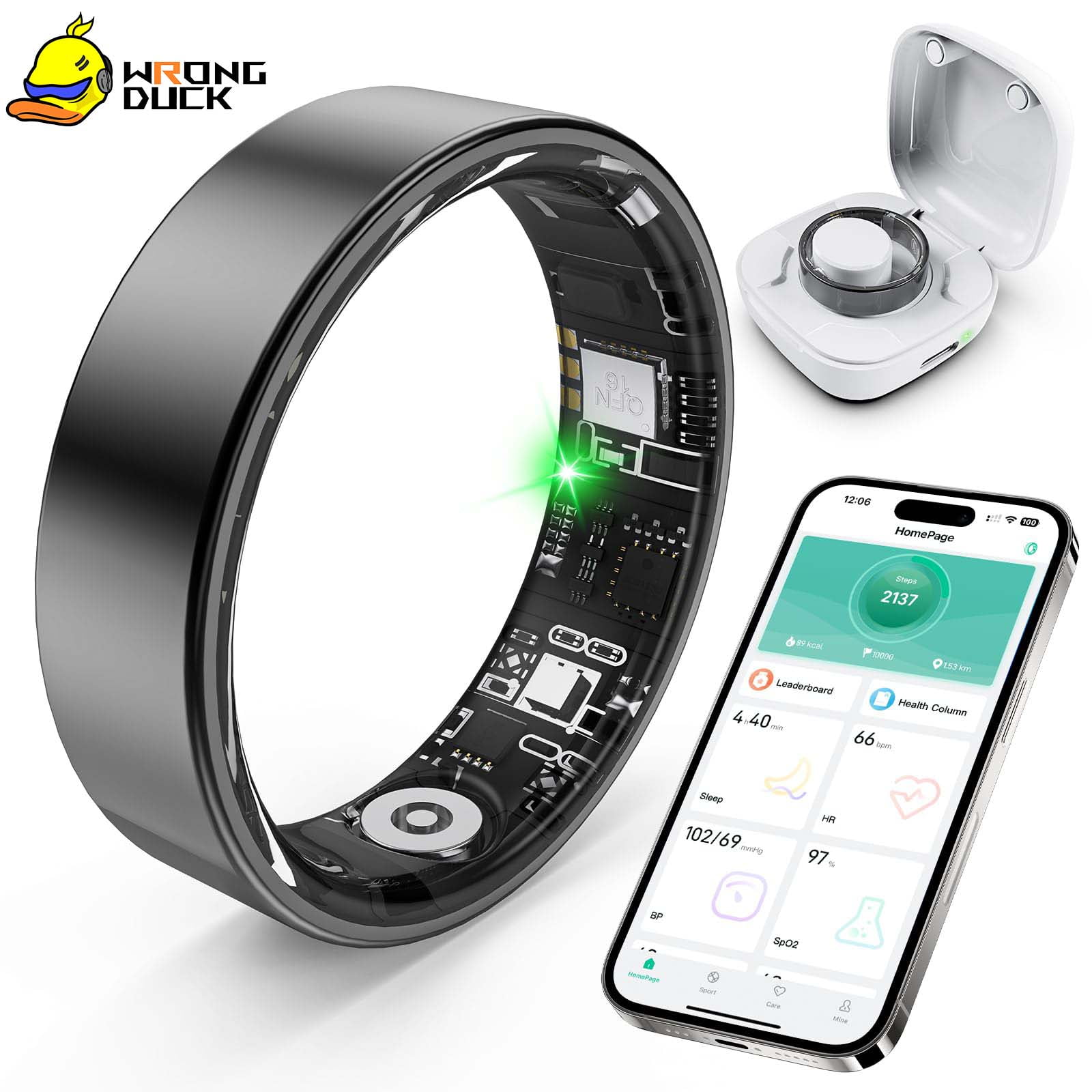 Wrongduck Smart Ring with Sleep Monitoring, Step Counting for iPhone ...