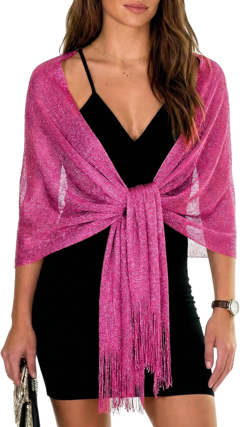 Wrongduck Sparkling Evening Shawl for Women Metallic Glitter Wrap Scarf ...