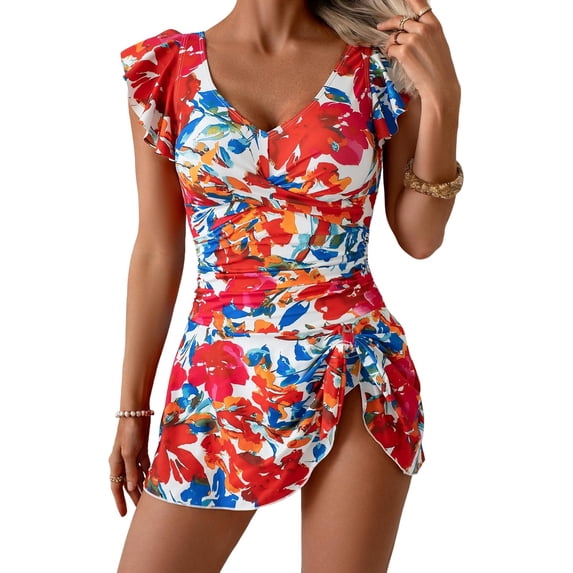 Wrongduck Women's One Piece Swimdress Tummy Control Swimsuit, Ruffle ...
