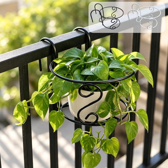 Wrought Iron Balcony Railing Planter Holder Hanging Flower Pot Rack for ...