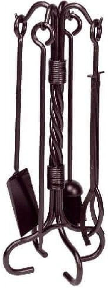 Wrought Iron Fireplace Tool Set with Twist Handles, Bronze - 5 Piece ...
