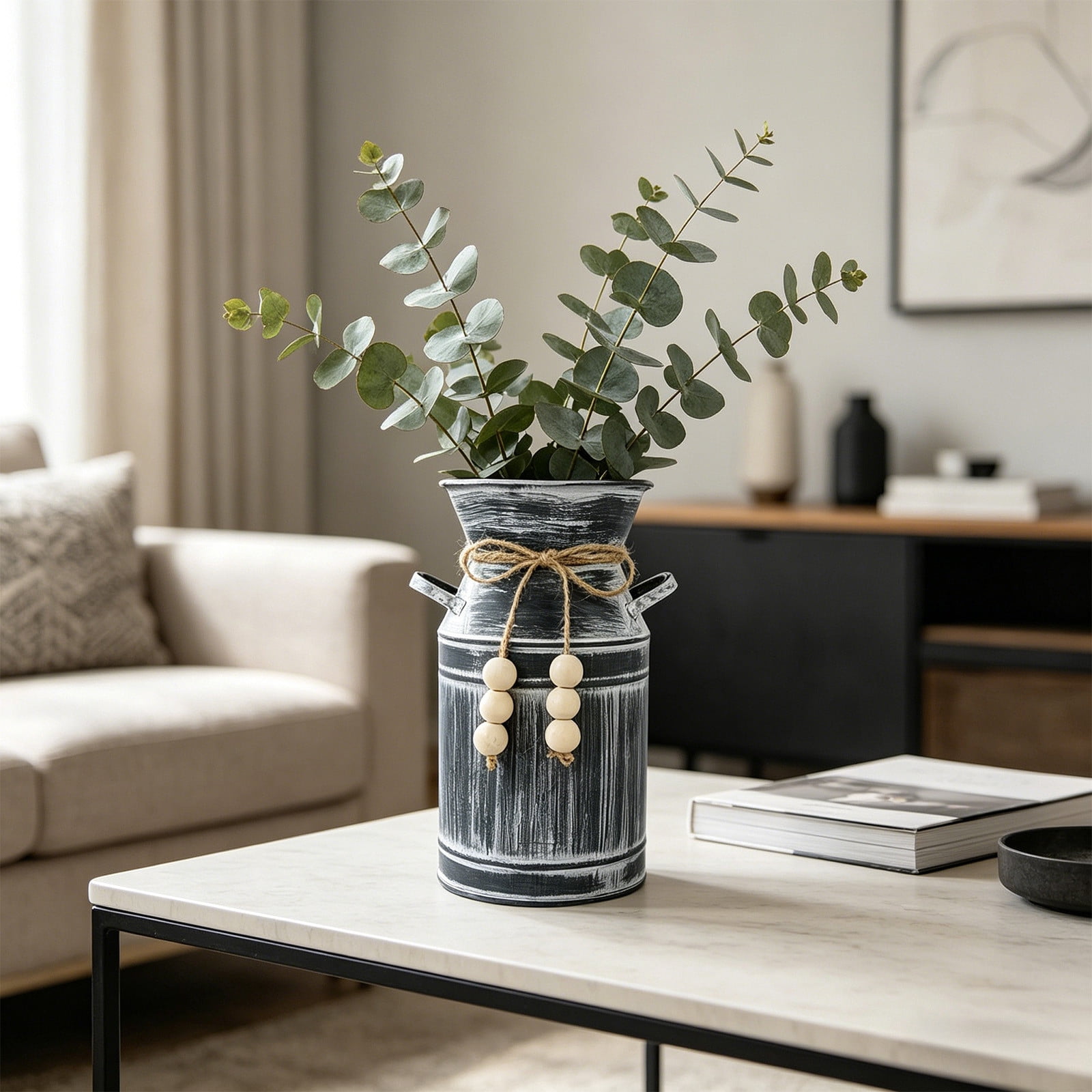 Wrought Iron Flower Bucket, European Style Tin Vase with Rope Bow ...