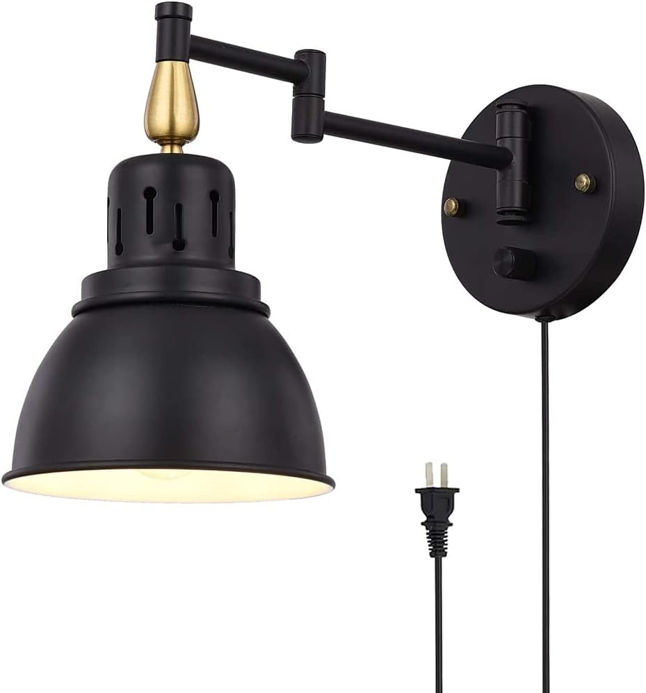 Wrought Iron Fold Sconce Plug in, Dimmable Swing Arm Wall Lights Wall Sconce with Switch, Wall ...