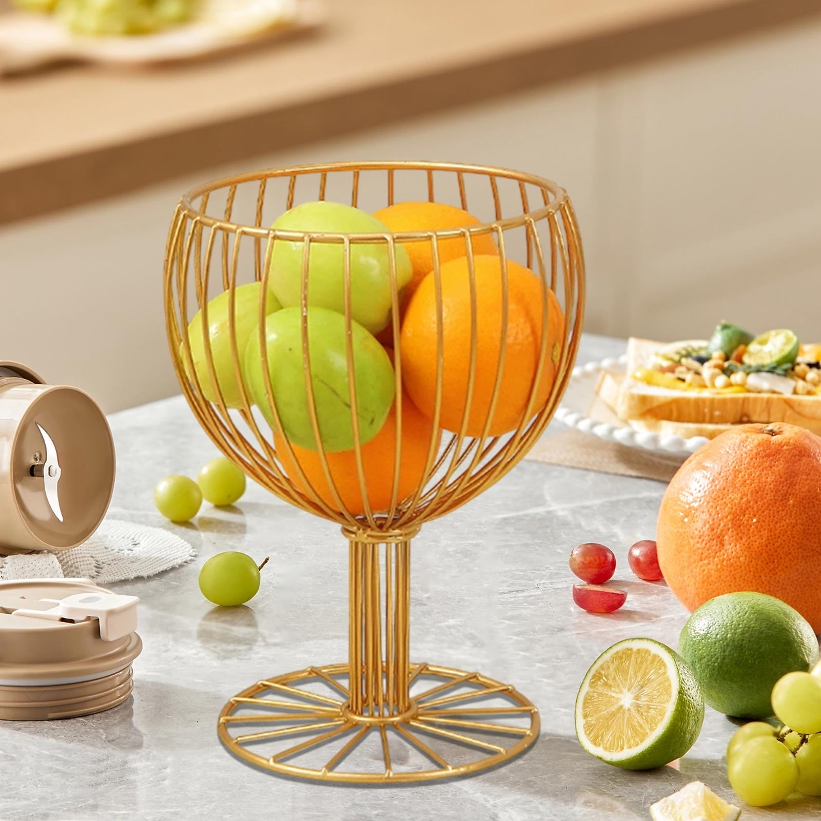 Wrought Iron Fruit Bowl, Decorative Tall-Legged Snack Display Tray for ...