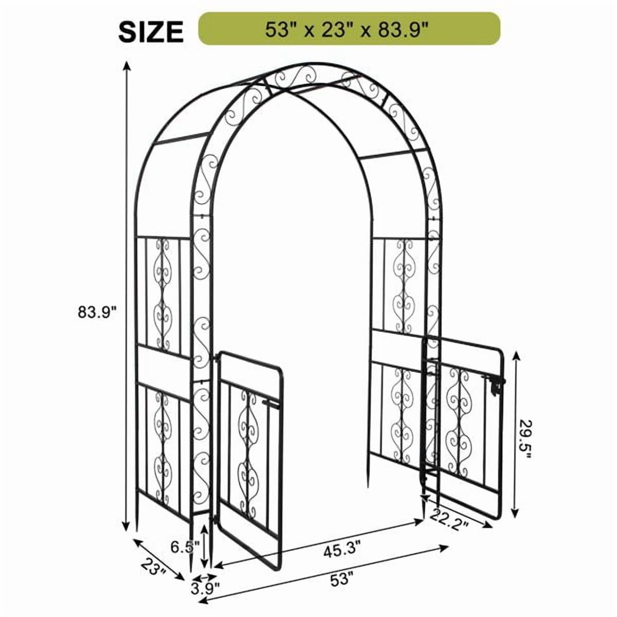 Wrought Iron Garden Arch with Door 134.5x58.5x213cm Arc Roof Double ...