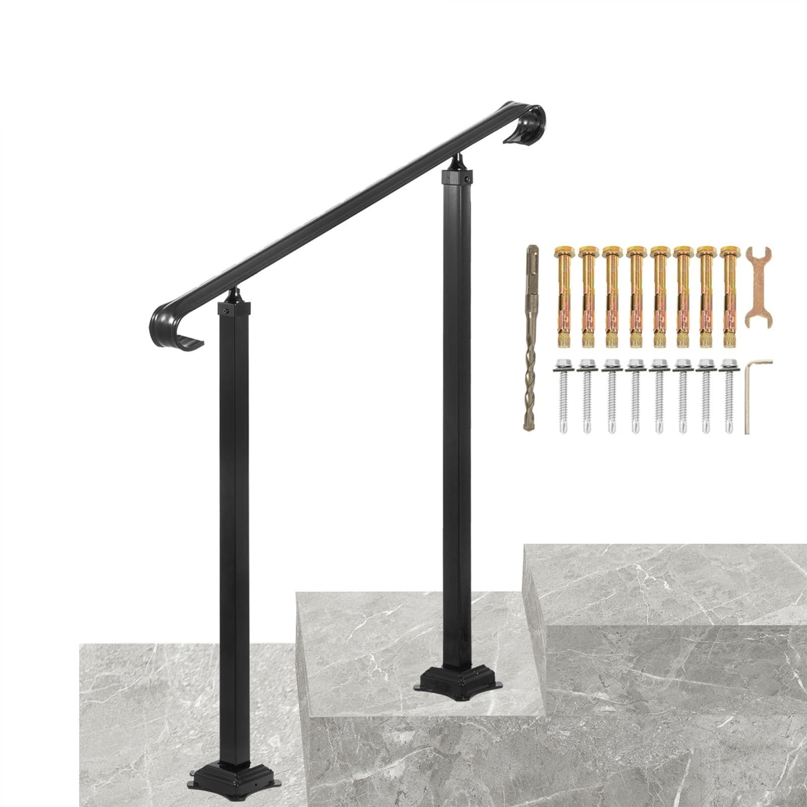 Wrought Iron Handrail Fit 1 Or 3 Steps Outdoor Stair Railing Adjustable ...