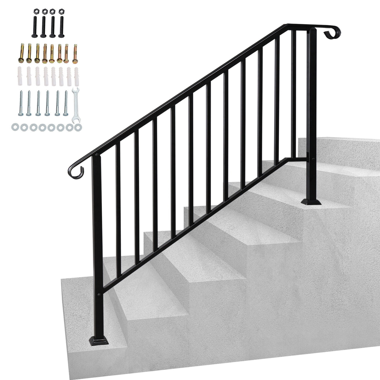 Wrought Iron Handrail Picket Stair Rail for 4-5 Step Handrail Outdoor ...