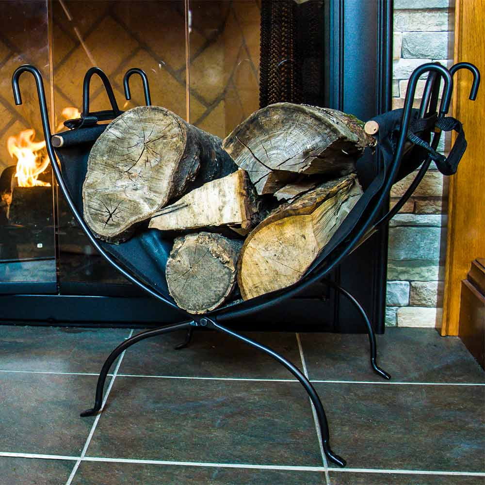 Wrought Iron Log Rack with Canvas Log Carrier - Black - Walmart.com