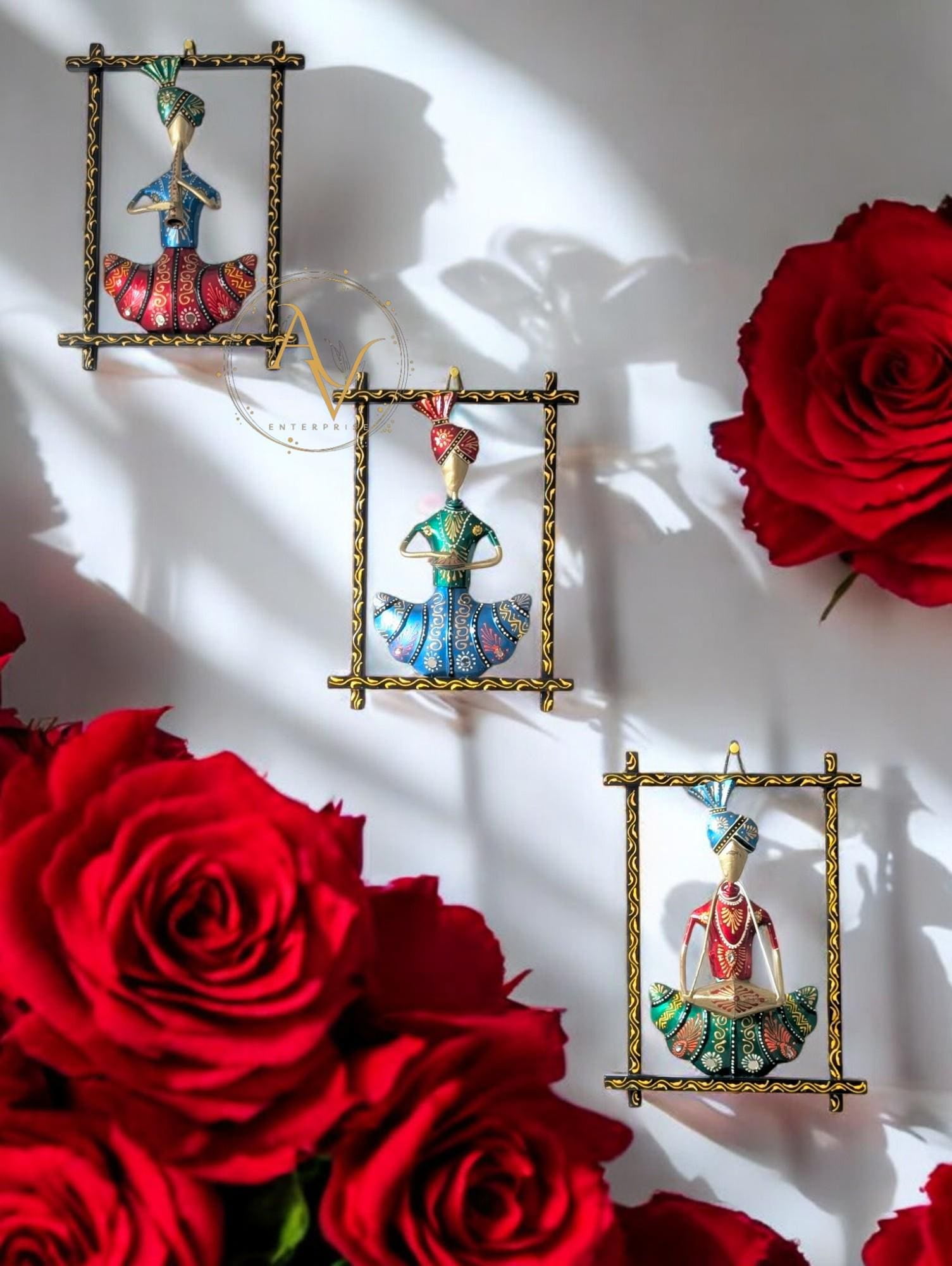 Wrought Iron Musician Trio | Indian Wall Decor | Hand painted Metal Art ...