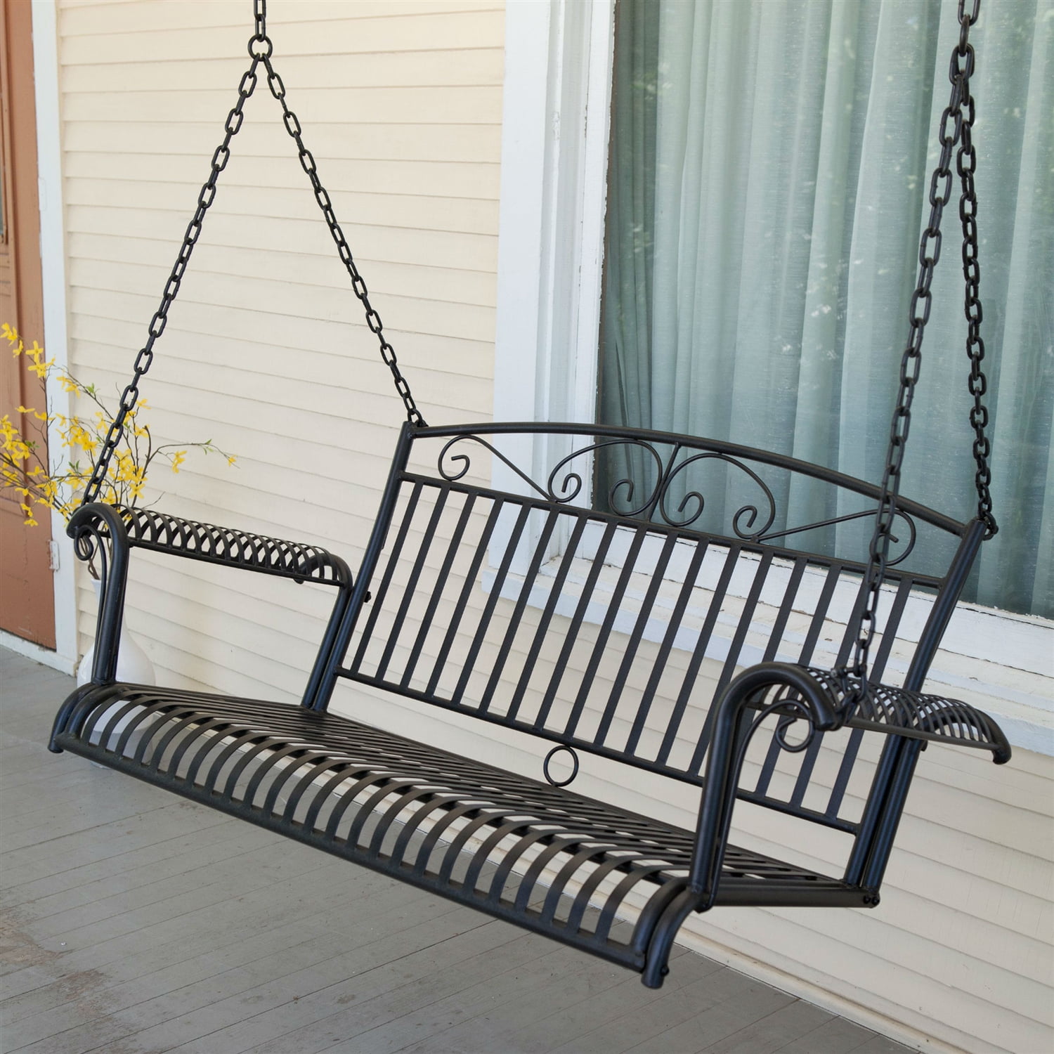 Wrought iron garden swing store