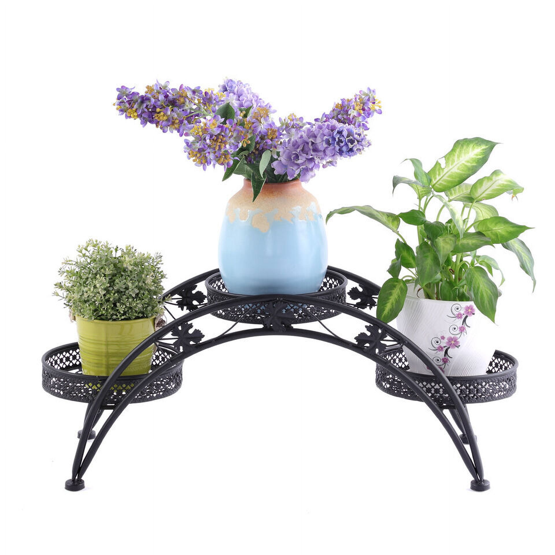 Wrought Iron Pot Plant Stand for Three Plants Garden Patio Decor Arch ...