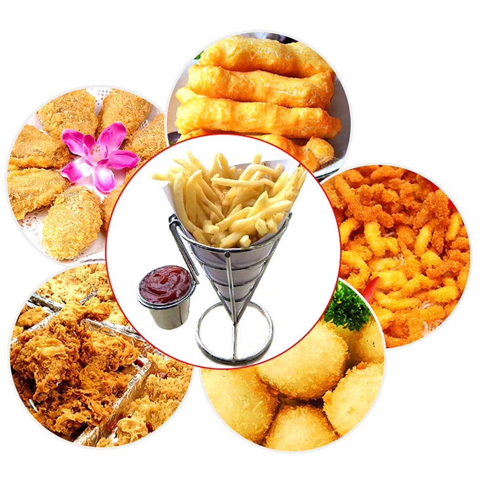 Wrought Iron Stainless Steel Basket Metal Wire Cone Fry Holder Fries ...