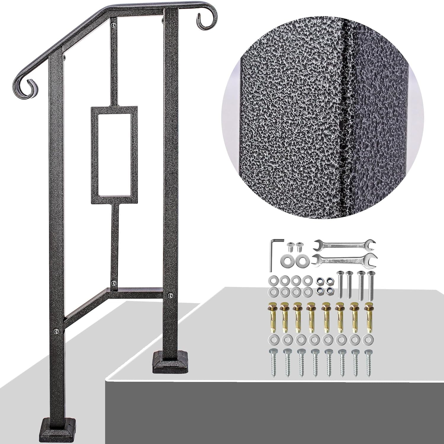 Wrought Mattle Iron Outdoor Handrails - Concave & Convex Texture, Heavy ...