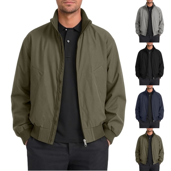 Wrtxtat Bomber Jackets for Men Solid Color Fashion Fall Spring Winter ...