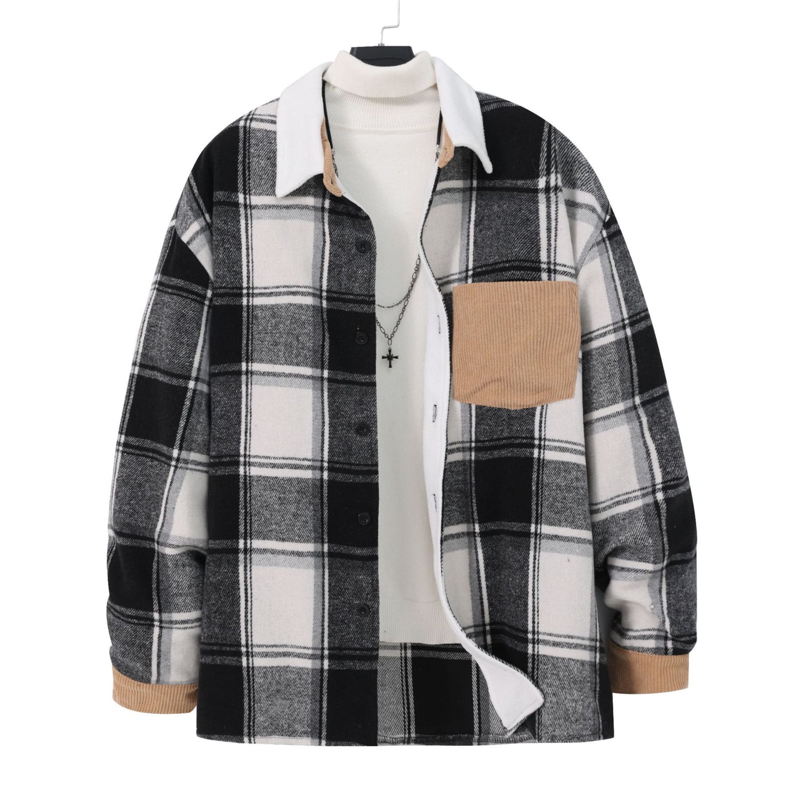 Wrtxtat Fleece Button Down Jackets for Men Vintage Style Turn Down ...