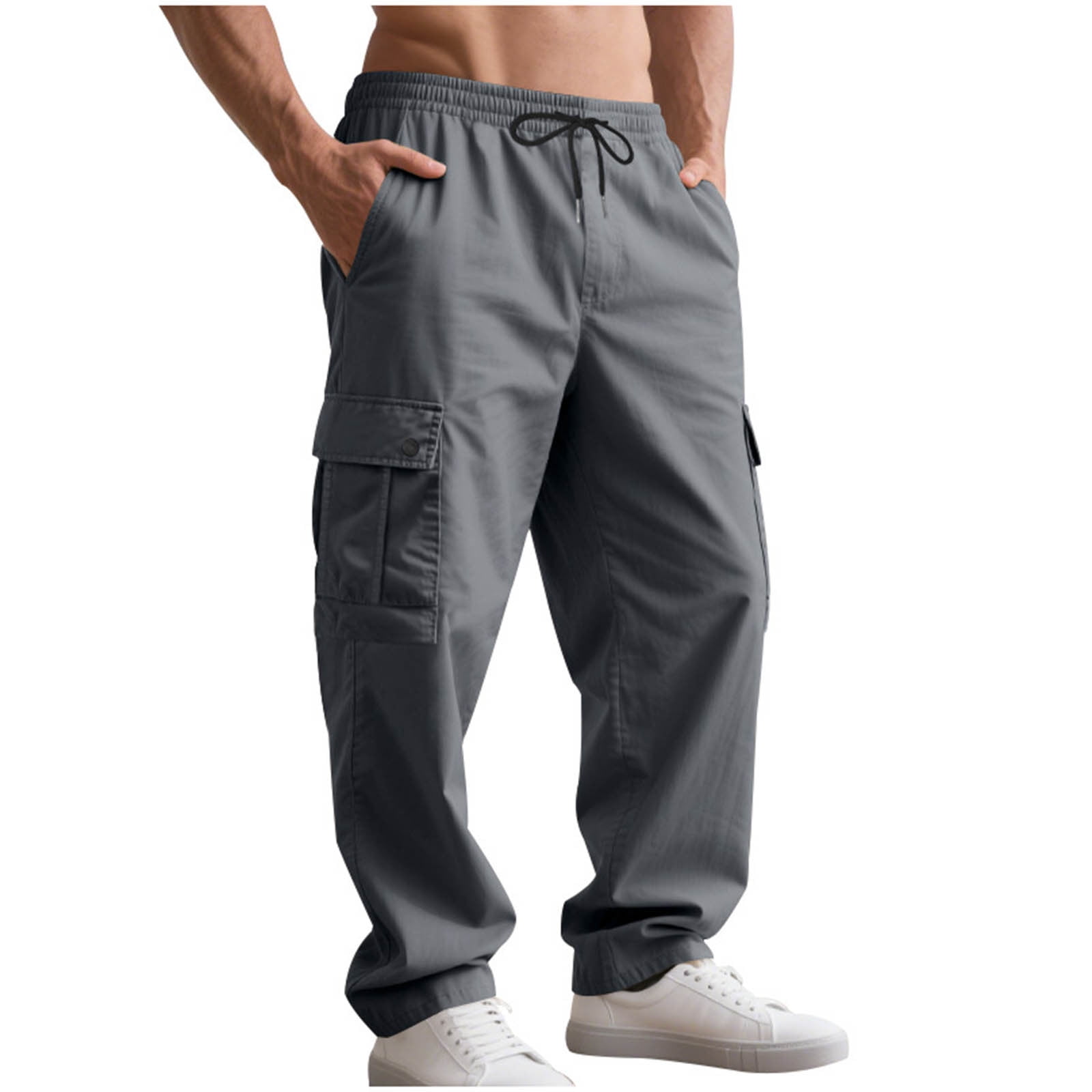 Wrtxtat Men's Casual Pants Drawstrings Elastic Waist Open Bottom ...